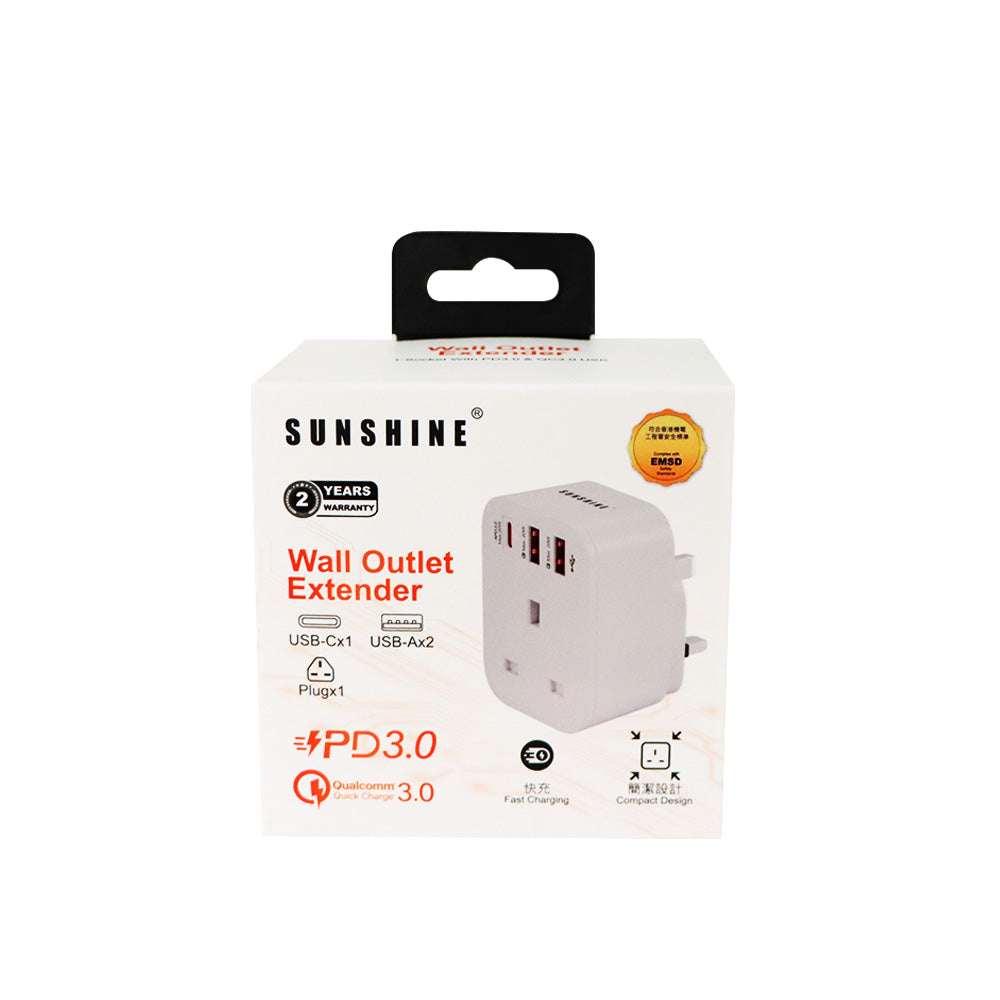Sunshine MPC-3一位三腳萬能插蘇連Type-C及USB連接埠